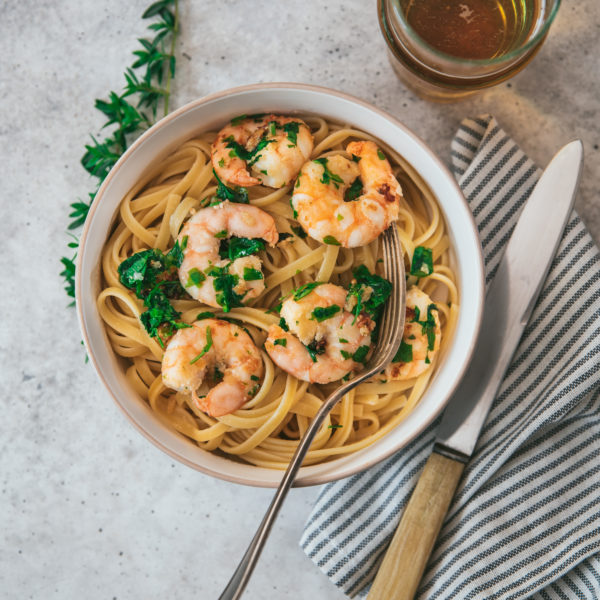 Pâtes aux crevettes, ail et persil - Recette - Tangerine Zest